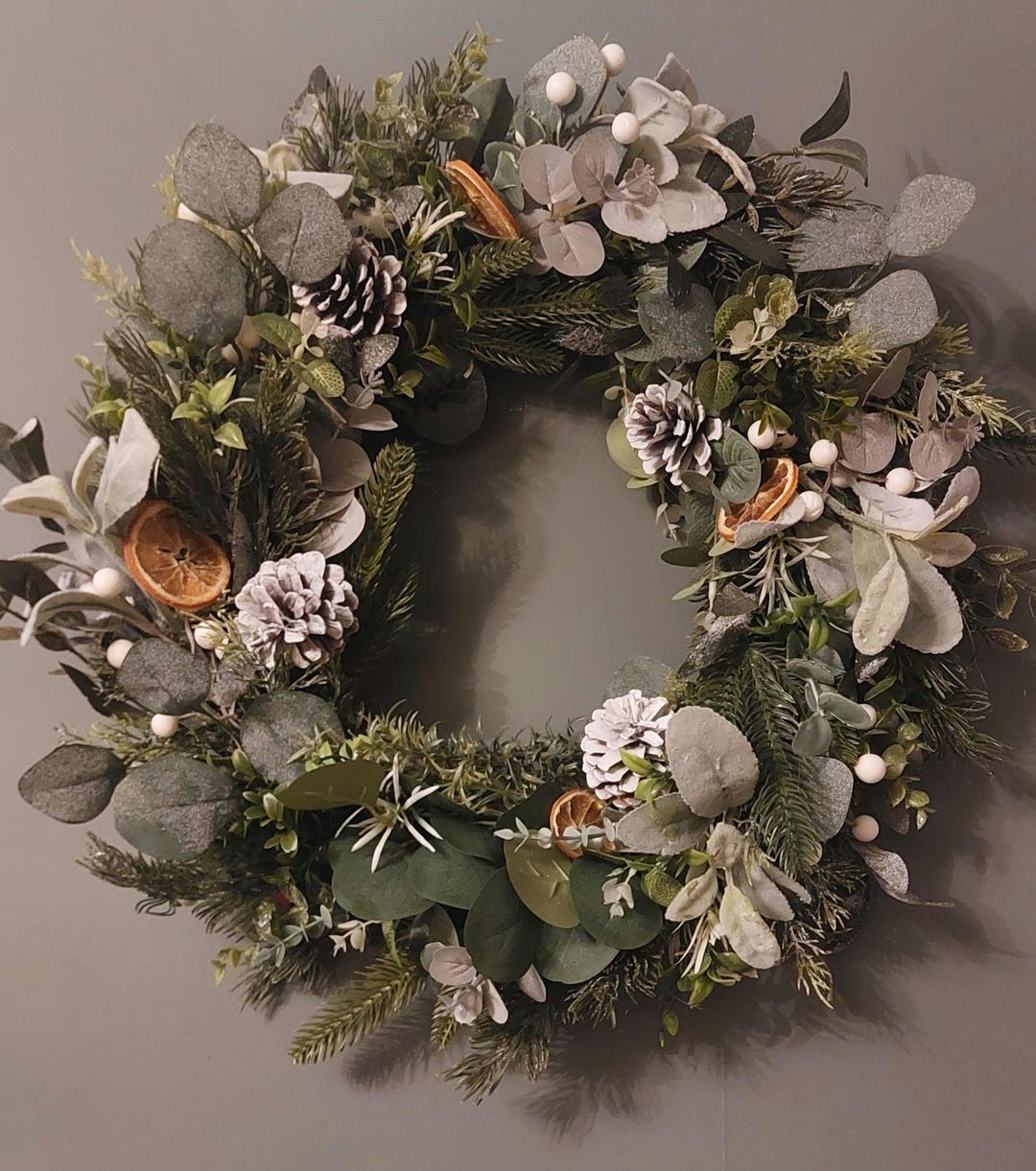 Winter Greenery Wreath With Pinecones & White Berries - Etsy