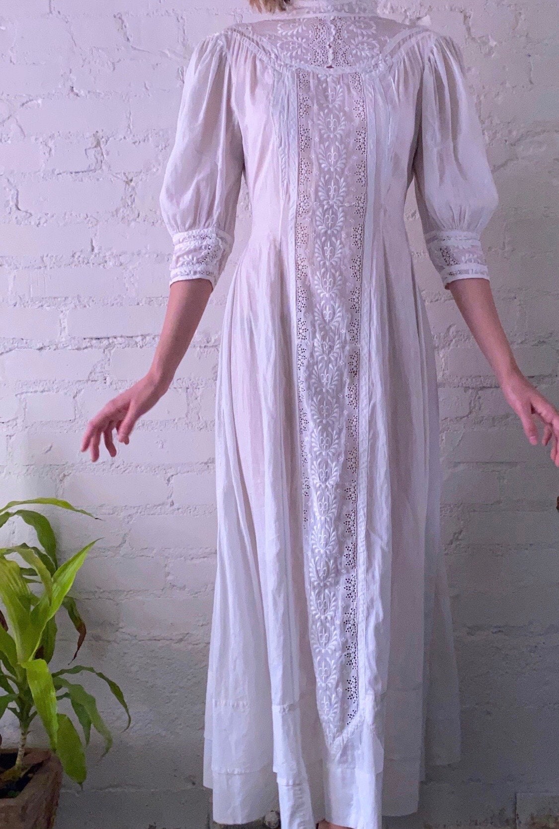 Vintage White Cotton Victorian Dress with Crochet Eyelet Lace | Etsy