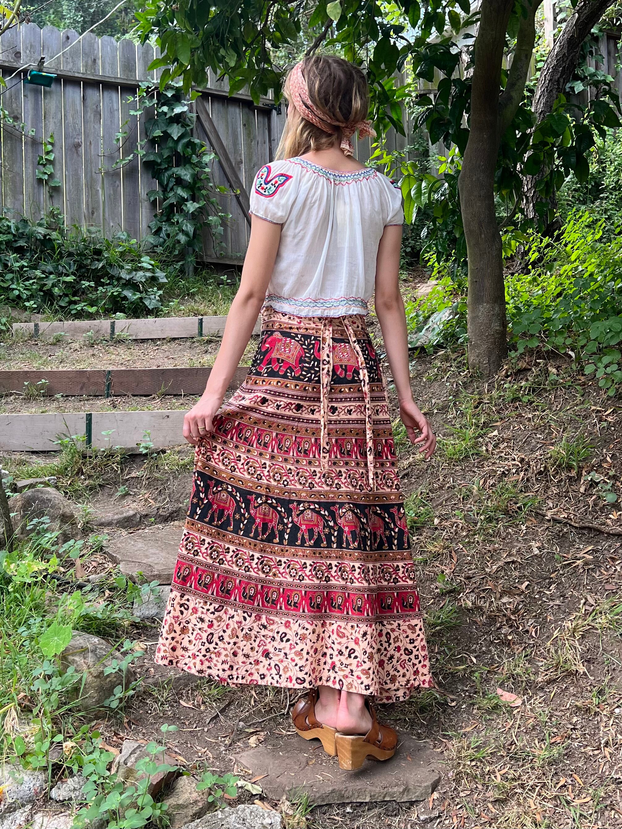 Vintage Indian Cotton Floral Print Maxi Wrap Skirt - Etsy Vintage Indian Cotton Floral Print Maxi Wrap Skirt - Etsy