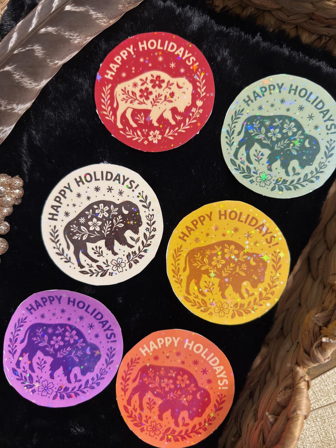 Happy Holidays Buffalo Stickers | 3 Inch Holographic Waterproof ...