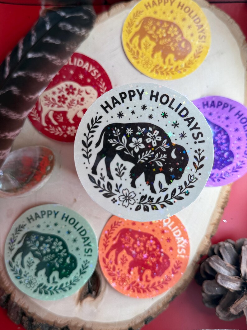 Happy Holidays Buffalo Stickers | 3 Inch Holographic Waterproof ...