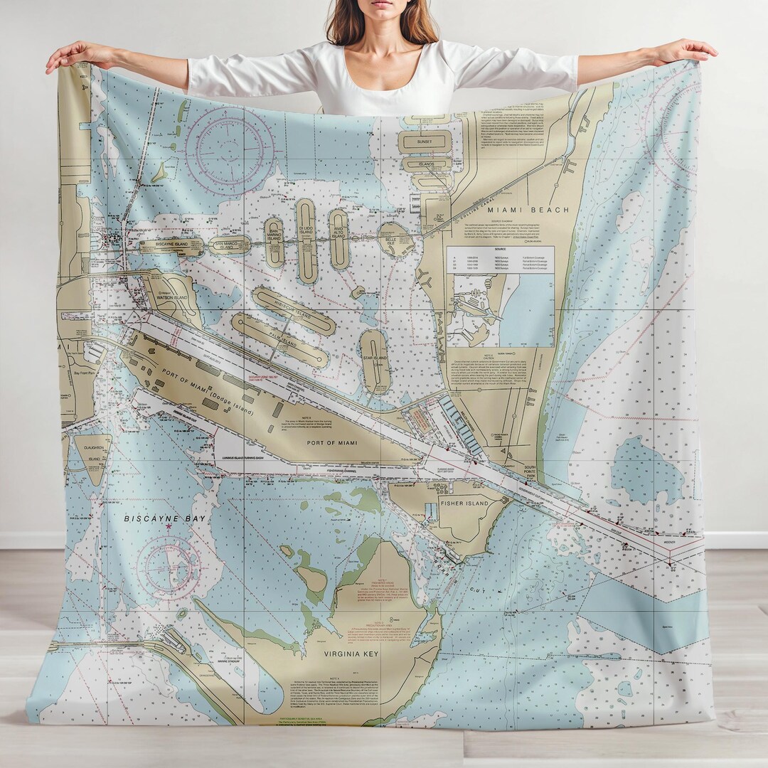 Miami Harbor Maritime Map Luxury Duvet Cover | 100% Cotton Sateen ...