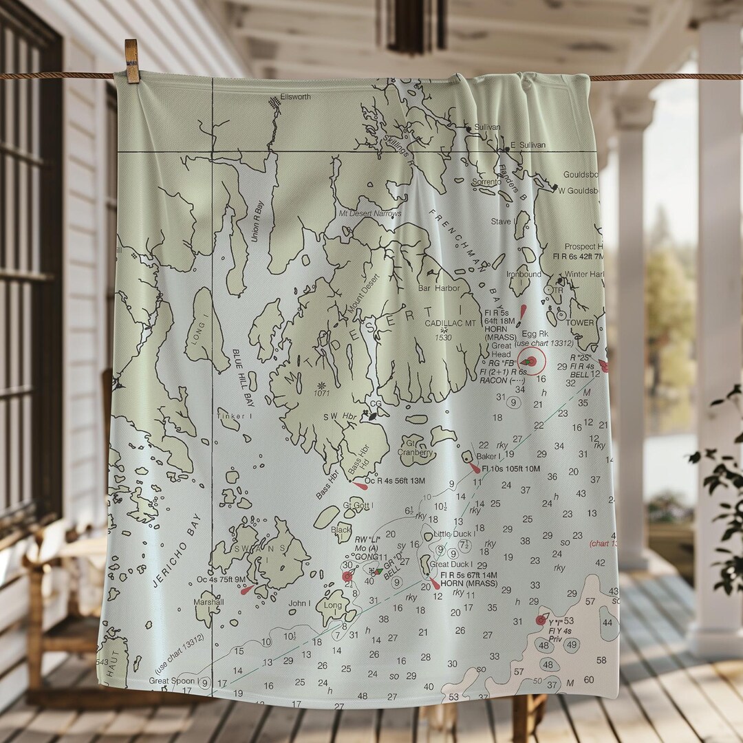 Bar Harbor Maritime Map Luxury Duvet Cover | 100% Cotton Sateen ...