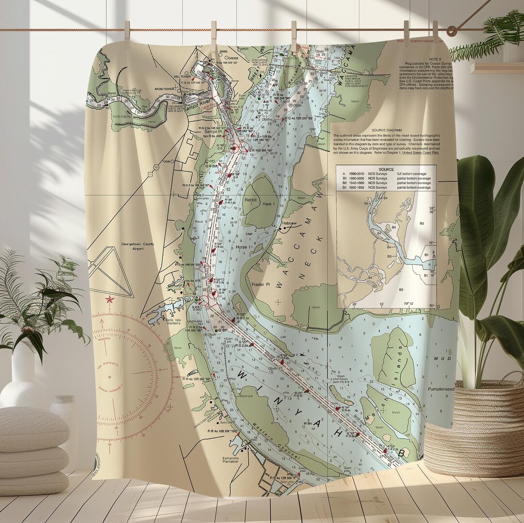 Georgetown and Winyah Bay, SC- Maritime Map Luxury Duvet Cover | 100% ...