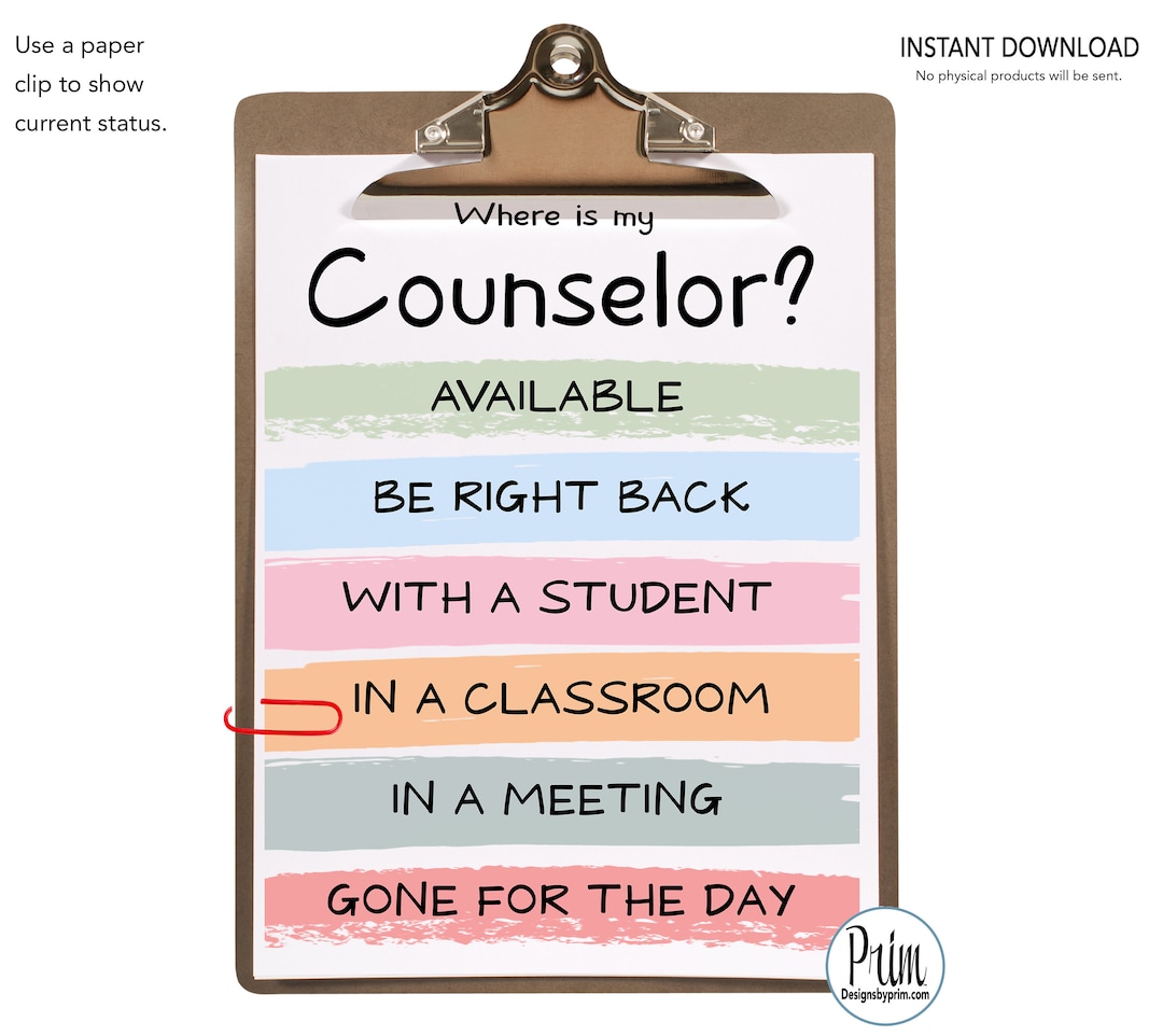 School Counselor Printable Door Sign Therapist Psychologist Classroom ...