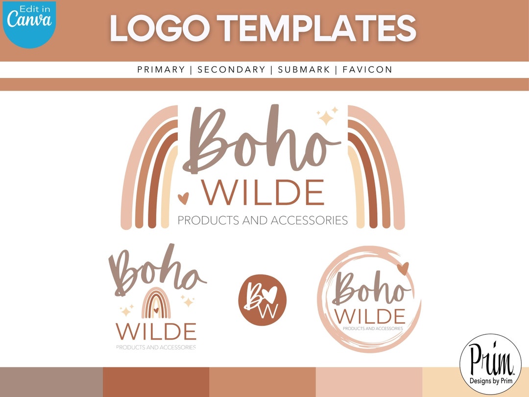 Boho Wilde Logo Design Template Canva | Small Business Logo | Editable ...