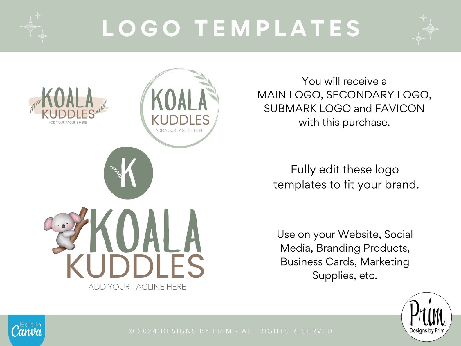 Koala Bear Logo Design Template Canva Small Business Logo Editable Logo ...