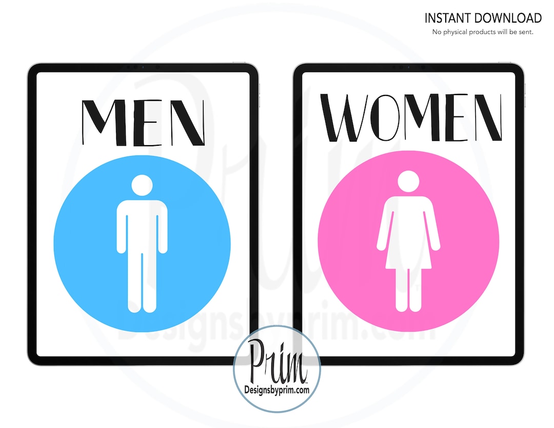 Men Women Restroom Door Printable Door Sign Ladies Gentlemen Bathroom ...