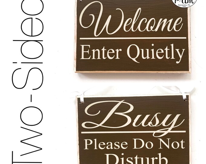 Please Come In, Sorry Busy, Please Wait Double Sided 3mm Rigid Hanging ...