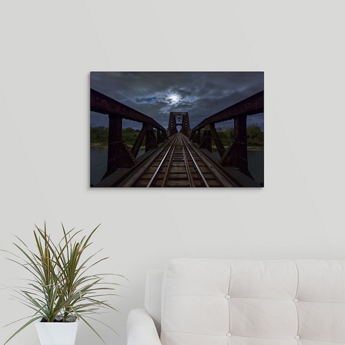 Moonlight on the Tracks Train Trestle Under a Full Moon and Cloudy ...