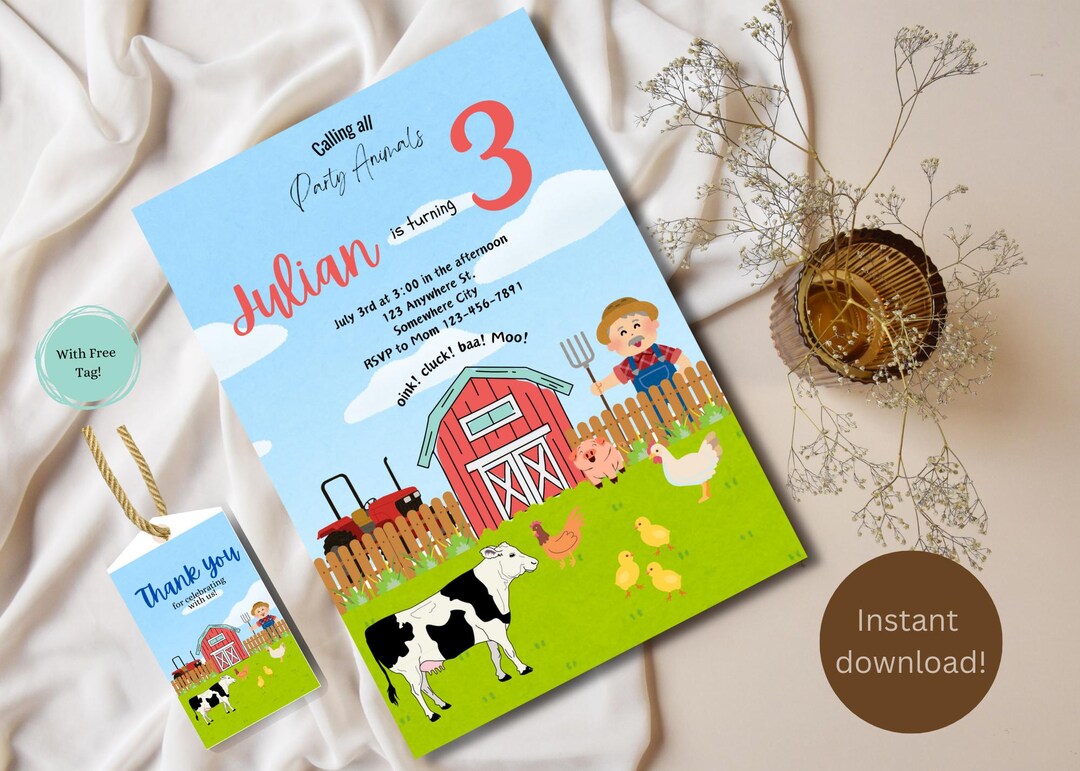 Farm Theme Birthday Invitation Barnyard Party Invite Printable ...