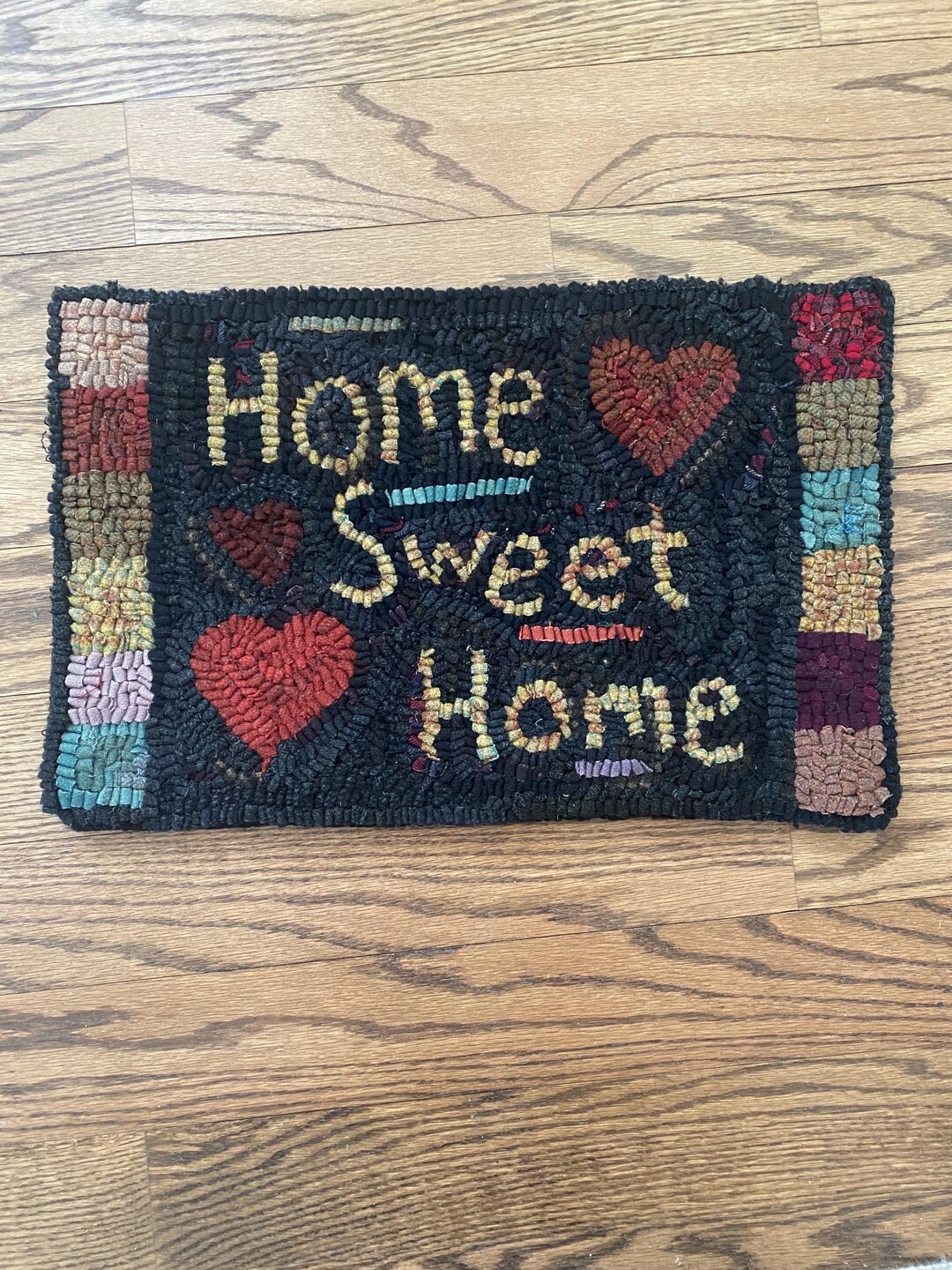 Handmade Primitive Style Folk Art Hooked Rug Mat Home Sweet Home - Etsy