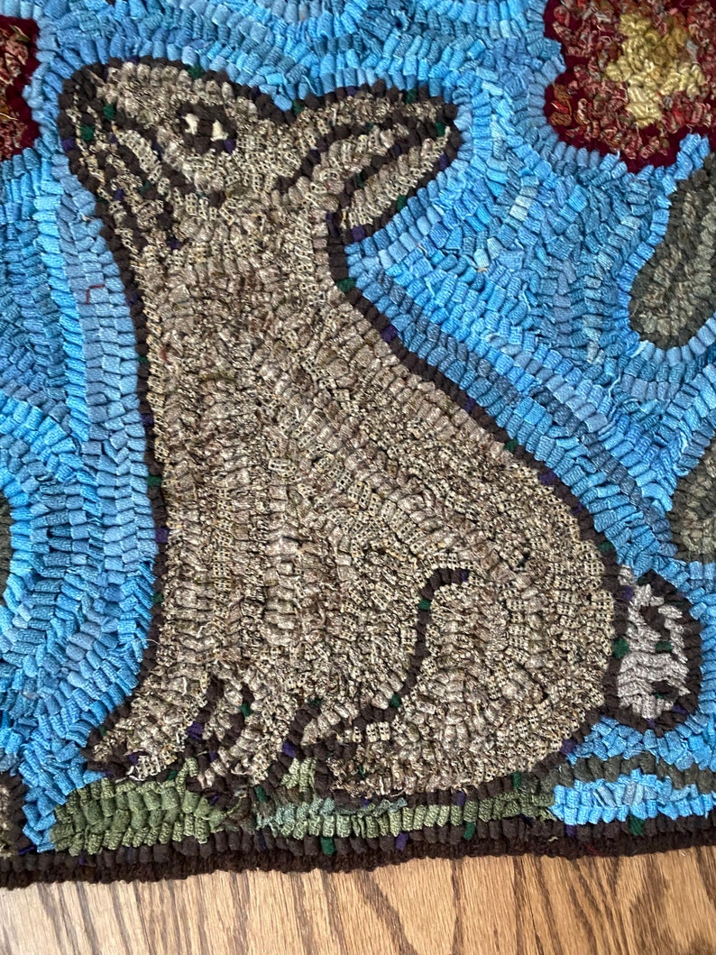 Hand Made Primitive Style Rug Rabbit in Garden With Flowers Bright and ...