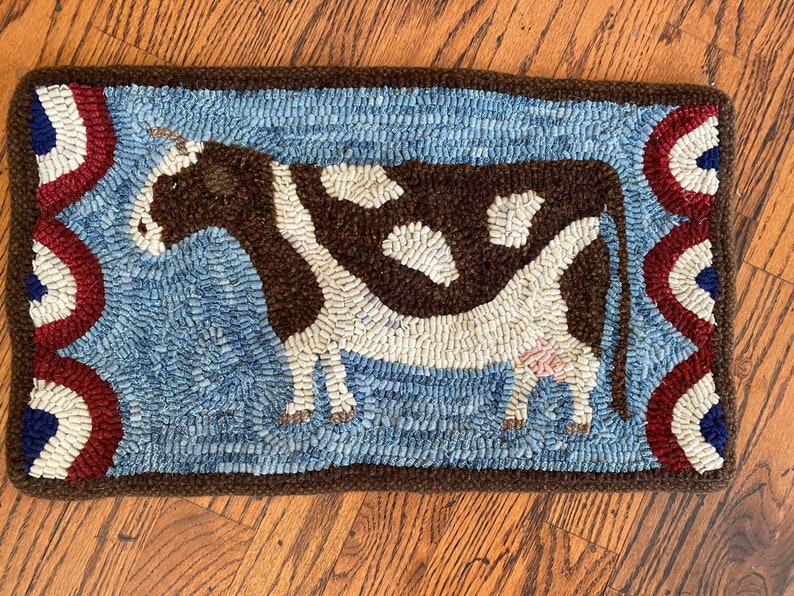 Handmade Primitive Style Hooked Rug Nice Cow - Etsy
