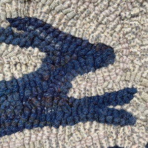 Blue and Tan Primitive Style Hooked Rug Runner Rabbit Pair in Stoneware ...