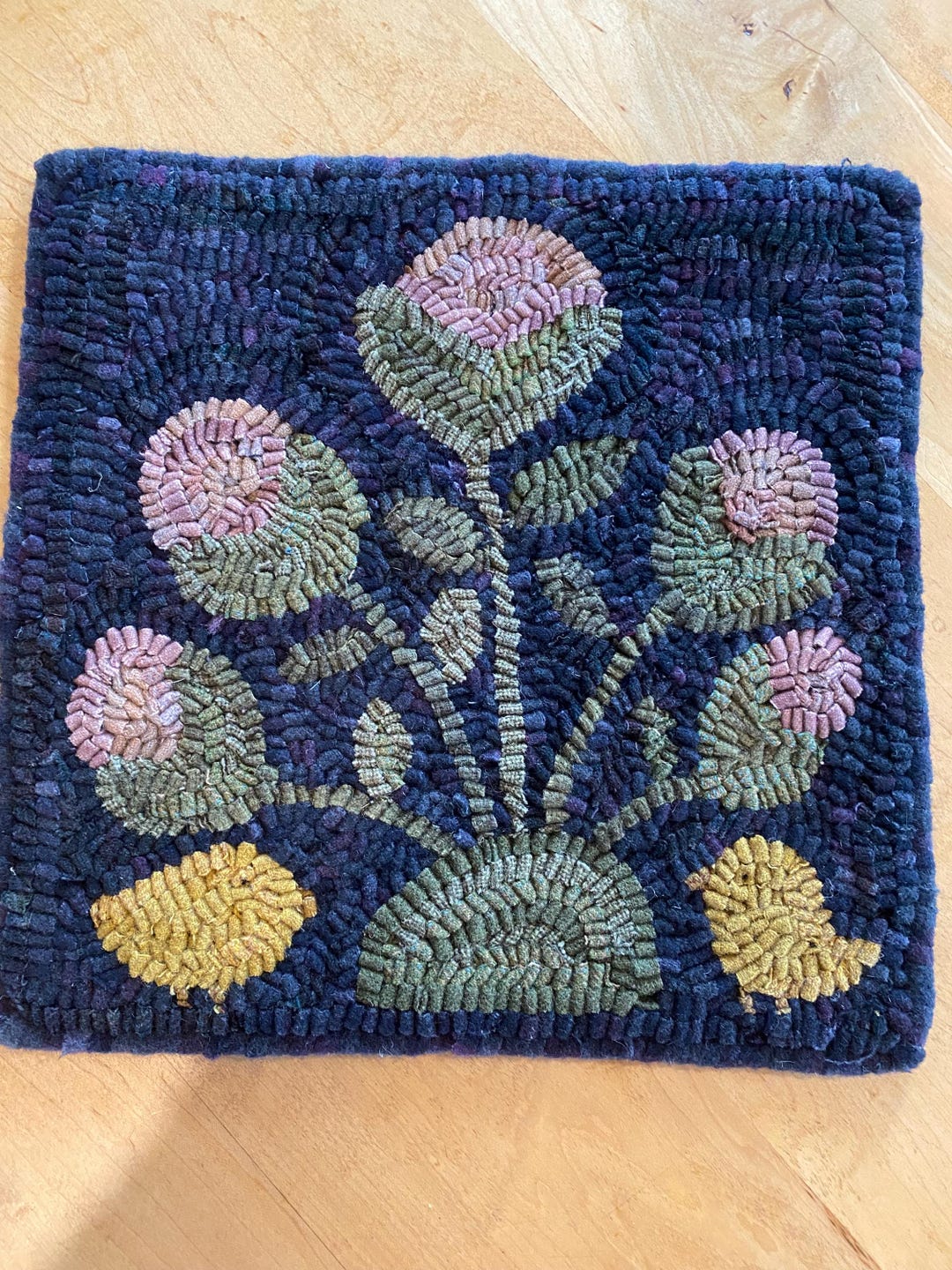 Handmade Primitive Style Folk Art Hooked Rug Mat Flowers and Chicks - Etsy