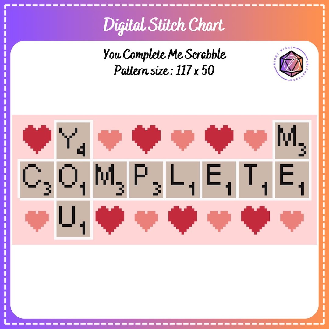 You Complete Me Scrabble Letters Mini Needlepoint Cross Stitch Digital ...