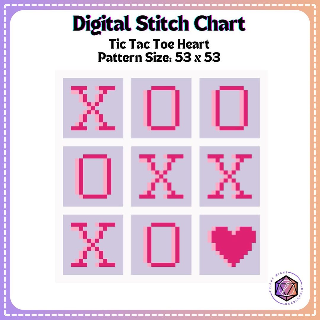 Tic Tac Toe Heart Game Needlepoint Cross Stitch Digital Chart - Etsy