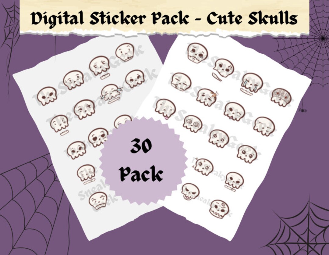 Goth Skull Digital Stickers: Emoticon Pack - 30 Skully Emoji Images ...