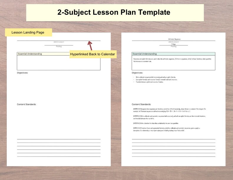 2-subject Lesson Plan Template, Ideal for Chunking, Hyperlinked, Year ...
