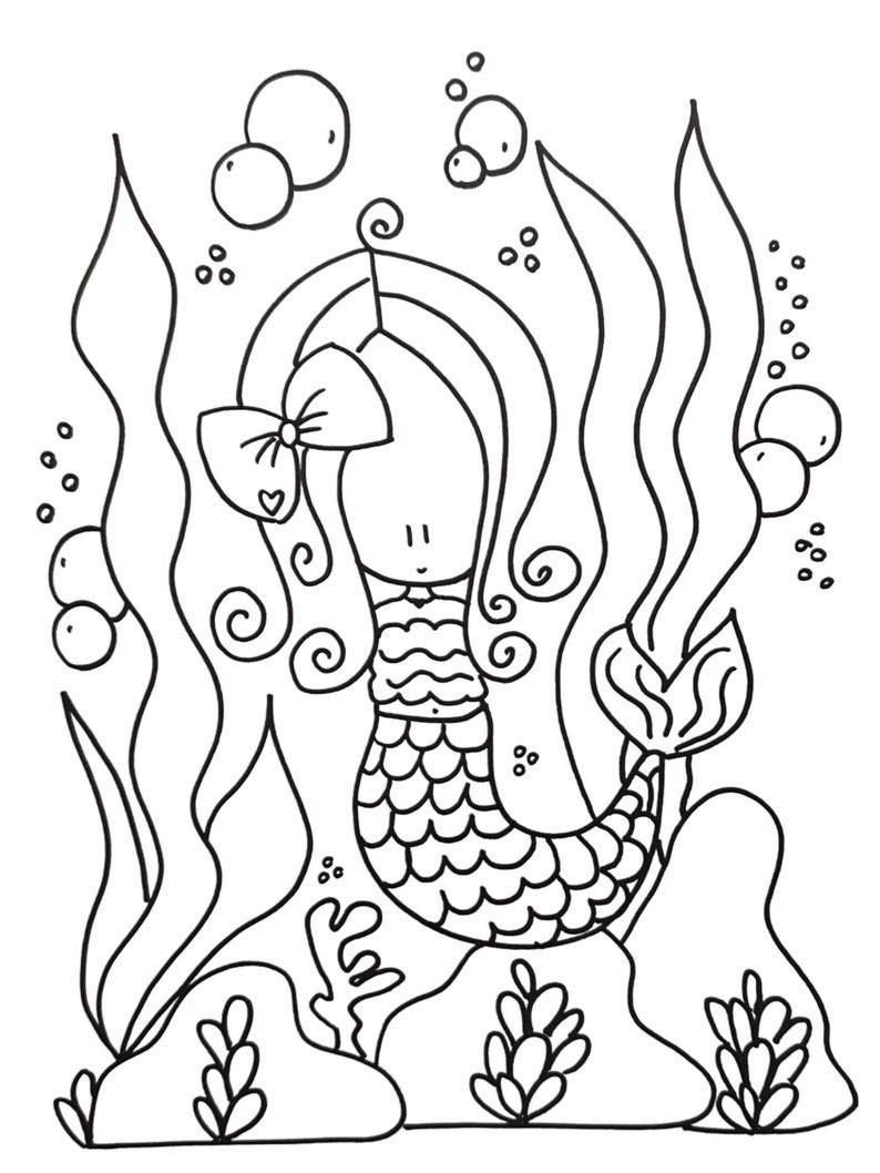 Mermaid Doodle Coloring Page, Hand-drawn Stress Relief Art (digital ...