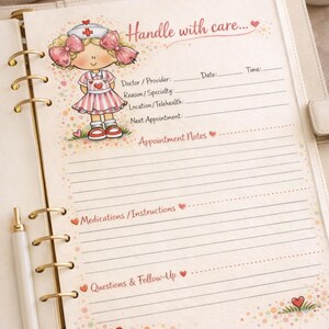 Handle With Care Medical Planner Page | Doctor Appointment Notes | A5 ...
