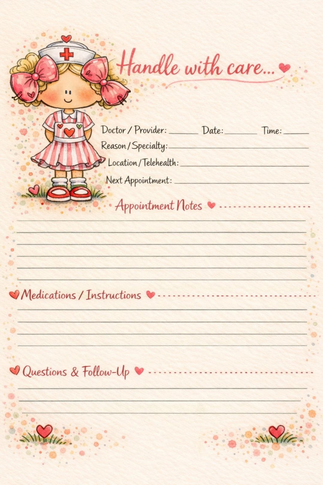 Handle With Care Medical Planner Page | Doctor Appointment Notes | A5 ...