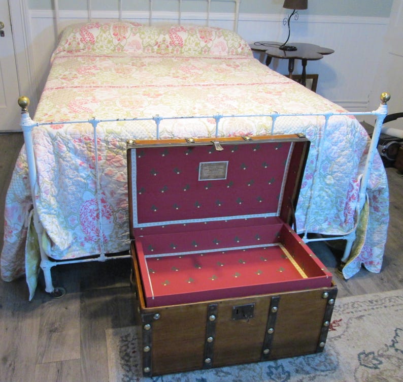 Antique Stagecoach Trunk, Vintage Brass Studded Wooden Steamer Chest ...