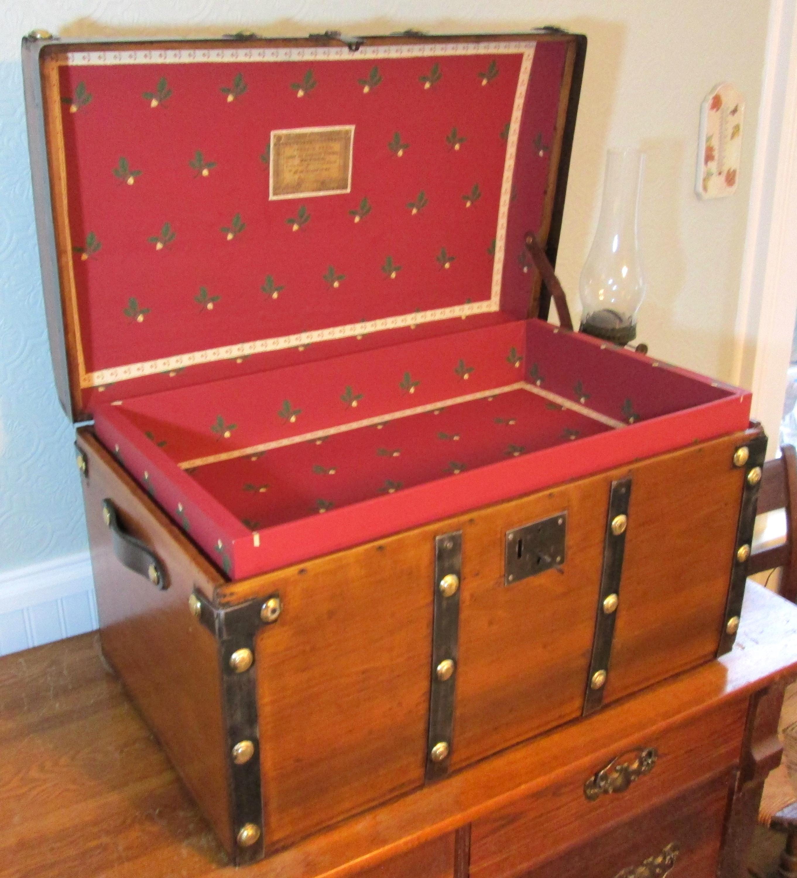 Antique Stagecoach Trunk, Vintage Brass Studded Wooden Steamer Chest ...