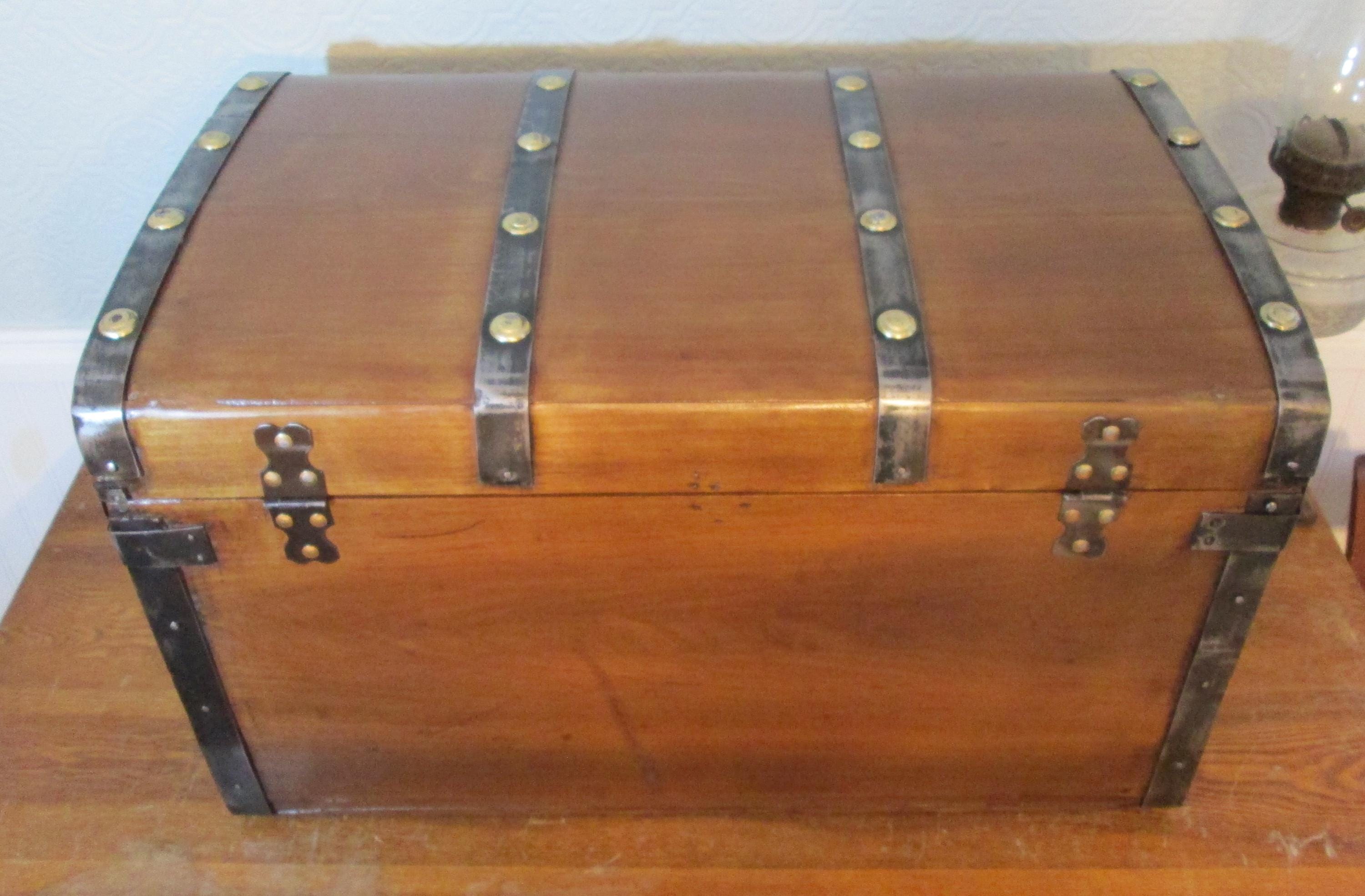 Antique Stagecoach Trunk, Vintage Brass Studded Wooden Steamer Chest ...