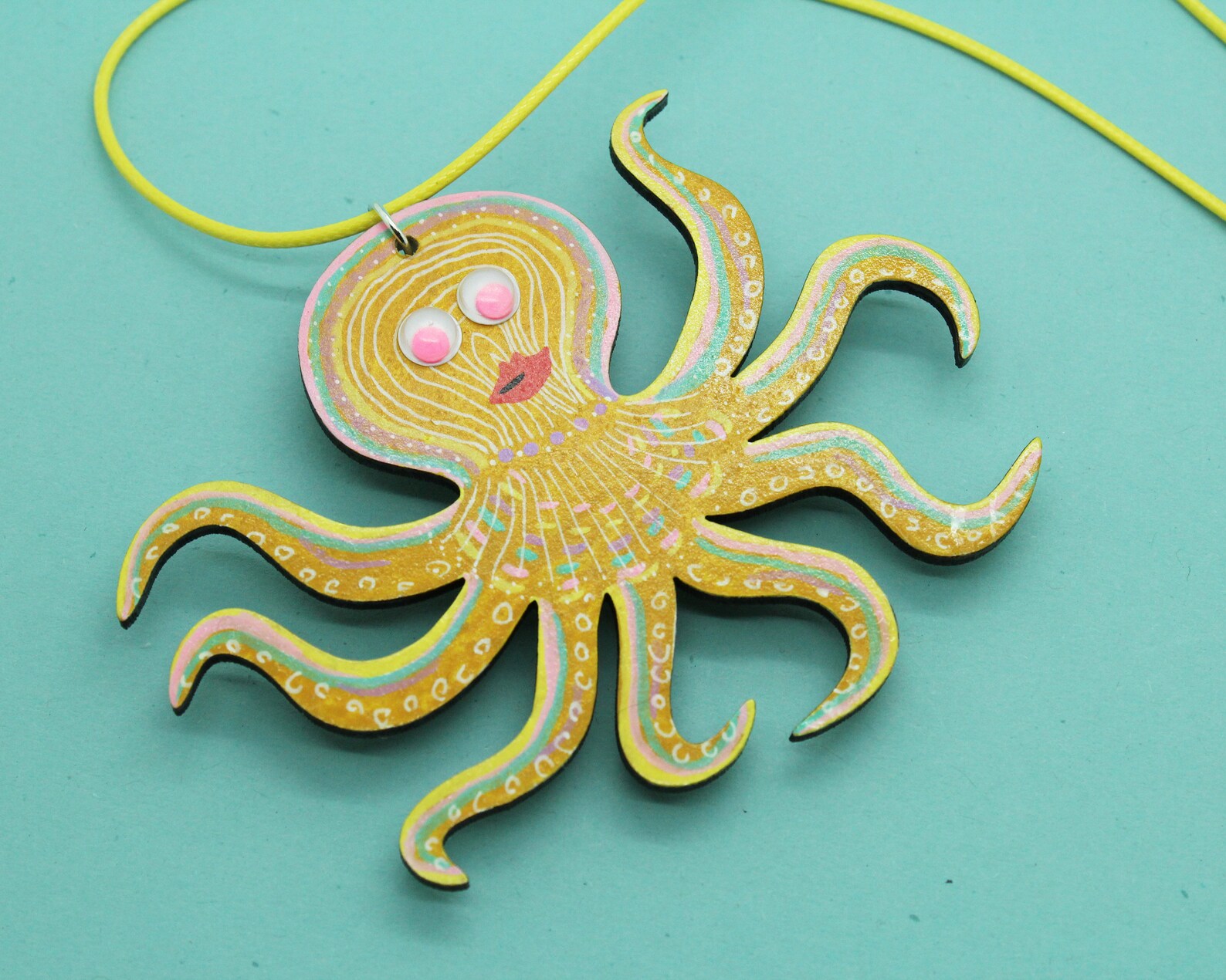 Googly Eyed Octopus Hand Painted Art Necklace | Etsy
