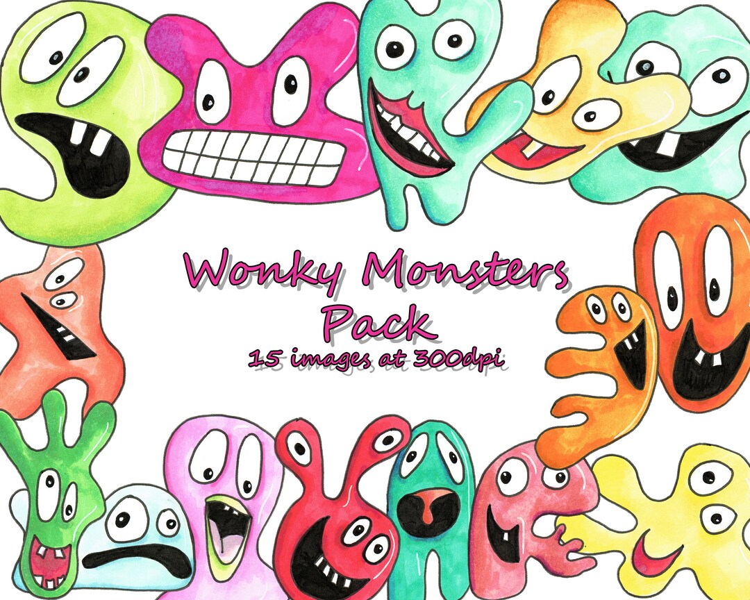 15 Mini Silly Monster Faces Clipart Doodles Digital Instant Downloads ...