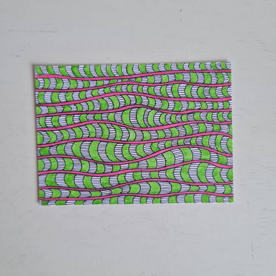 Green Waves Wobbly Lines Hand Drawn Original Abstract Mini - Etsy