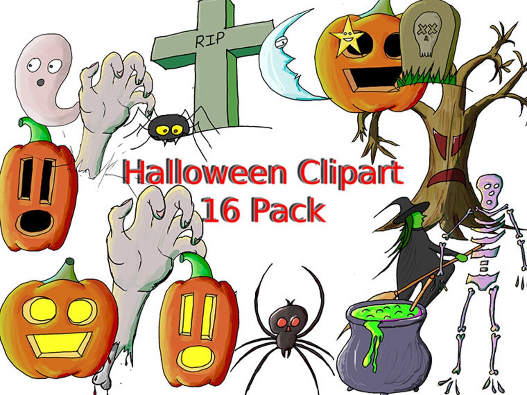 16 Hand Drawn Halloween Set Clipart Doodles Digital Instant Downloads ...