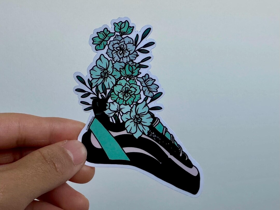 Climbing Shoe With Teal Flowers Vinyl Sticker - Etsy