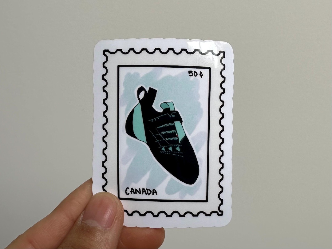 Teal Climbing Shoe Postage Stamp Die Cut Glossy Laminated Durable Water ...