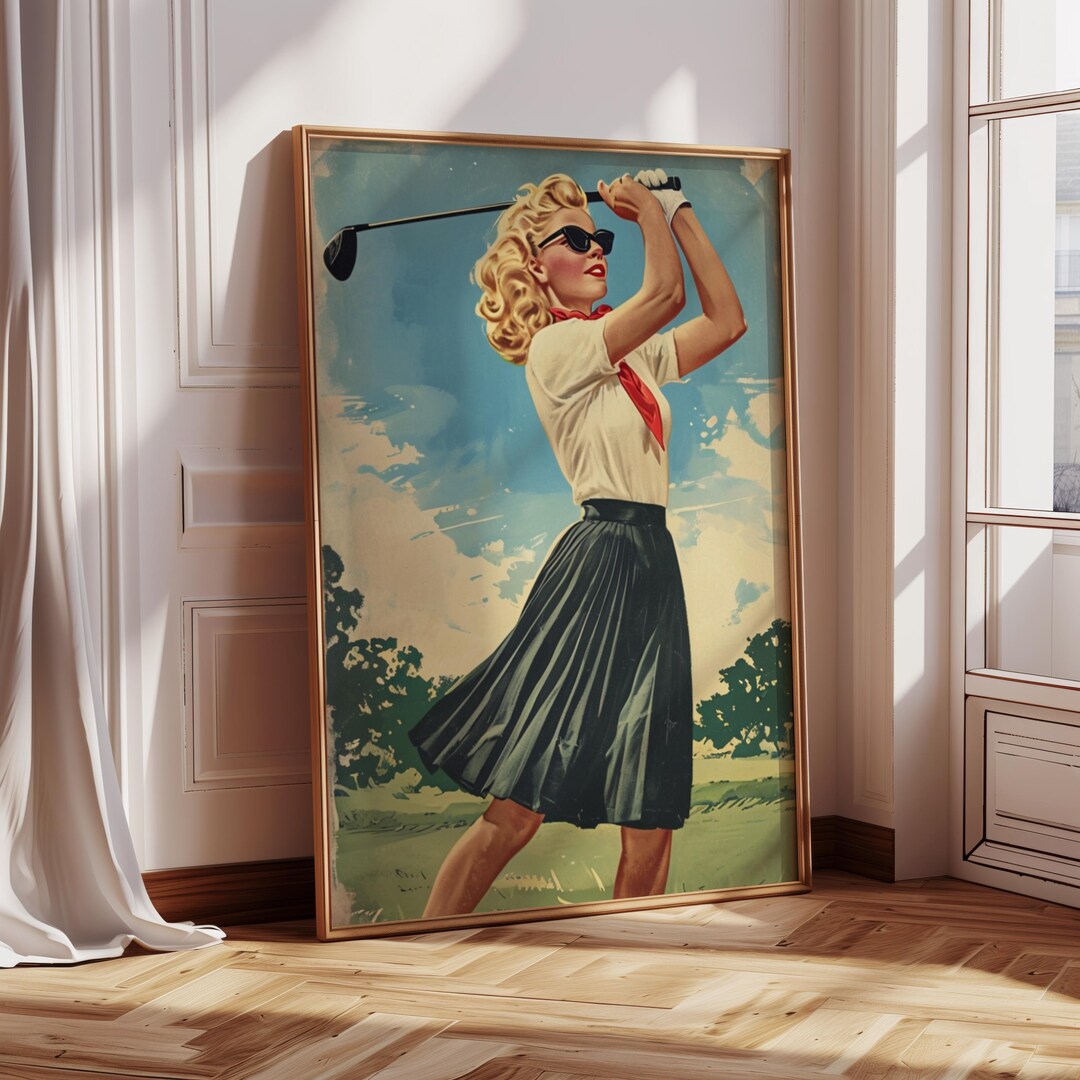 Vintage Golf Pin-up Art, Retro Woman Golfer Print, Classic Sports Wall ...