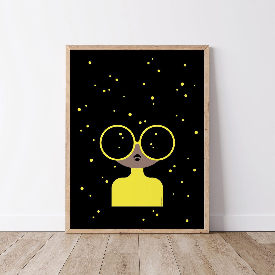 Starry Night Girl Art Print - Portrait of Dreamer, Whimsical Wall Art ...