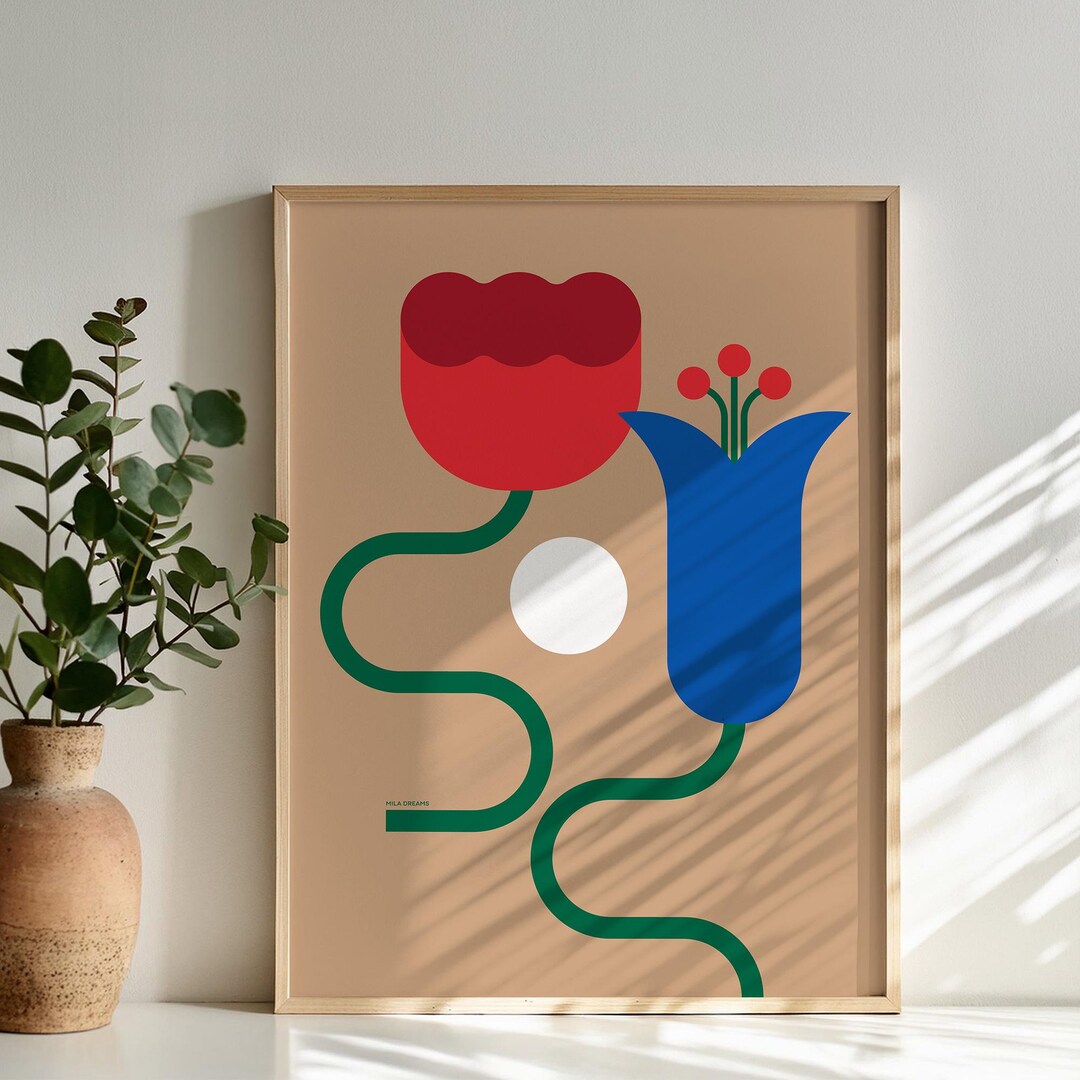 Dancing Over the Moon Art Print - Minimalist Floral Wall Art, Dreamy ...