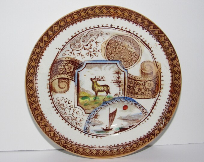 Antique Child's Toy Brown Transferware Plate "stag" Aesthetic Movement ...