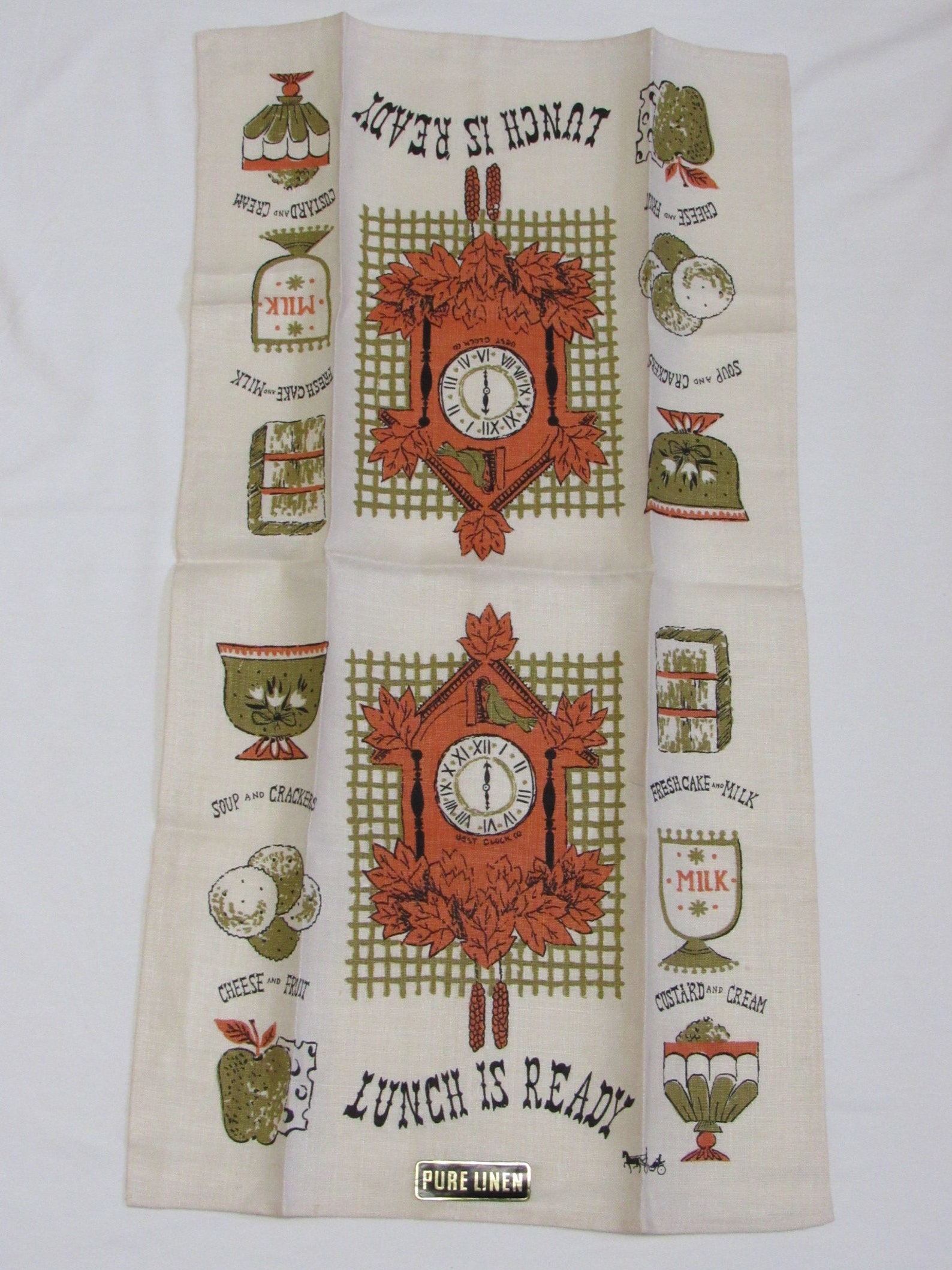 Vintage "lunch is Ready" Linen Tea Towel Cuckoo Clock - Etsy