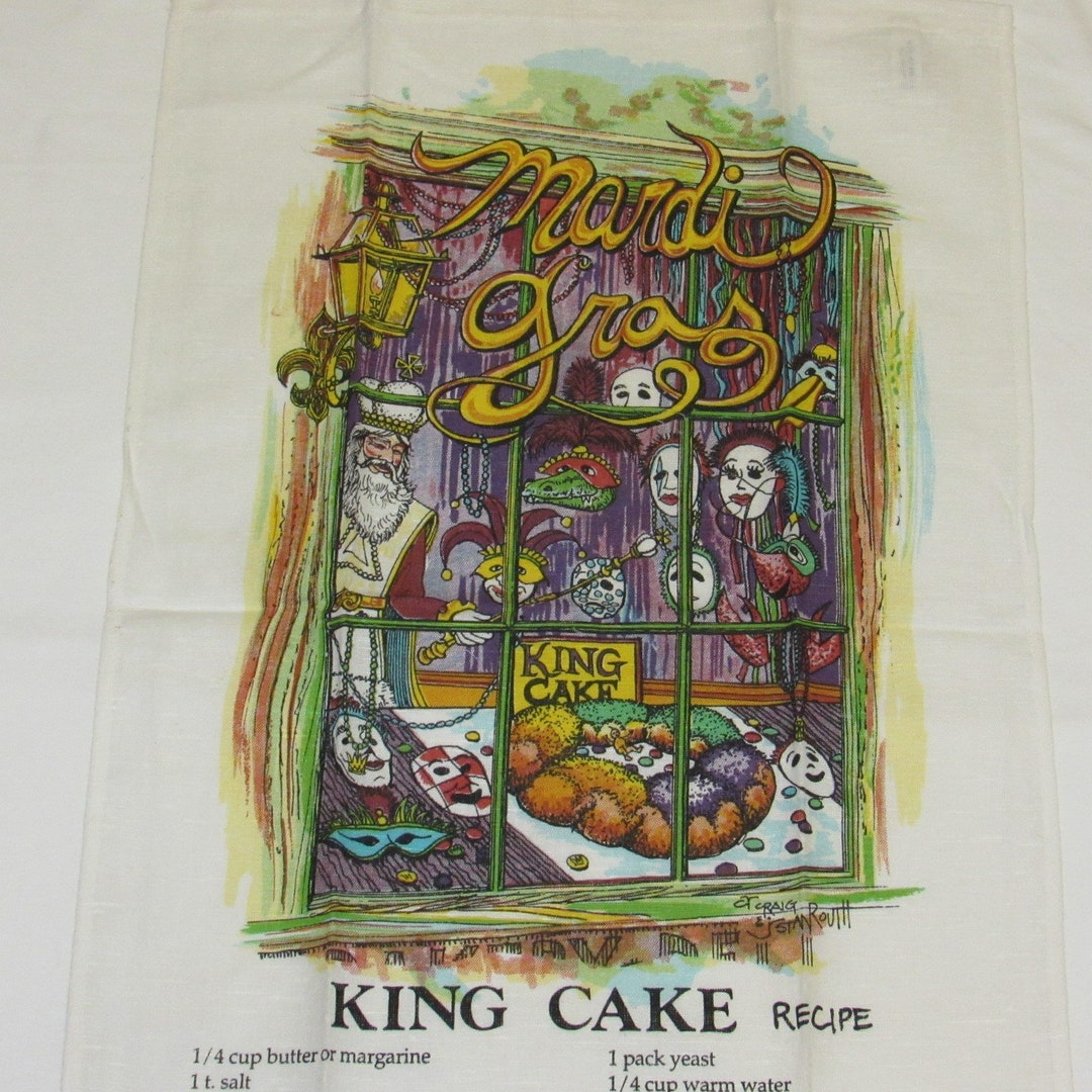 Vintage Mardi Gras King Cake Tea Towel by Artists Craig and Stan Routh ...