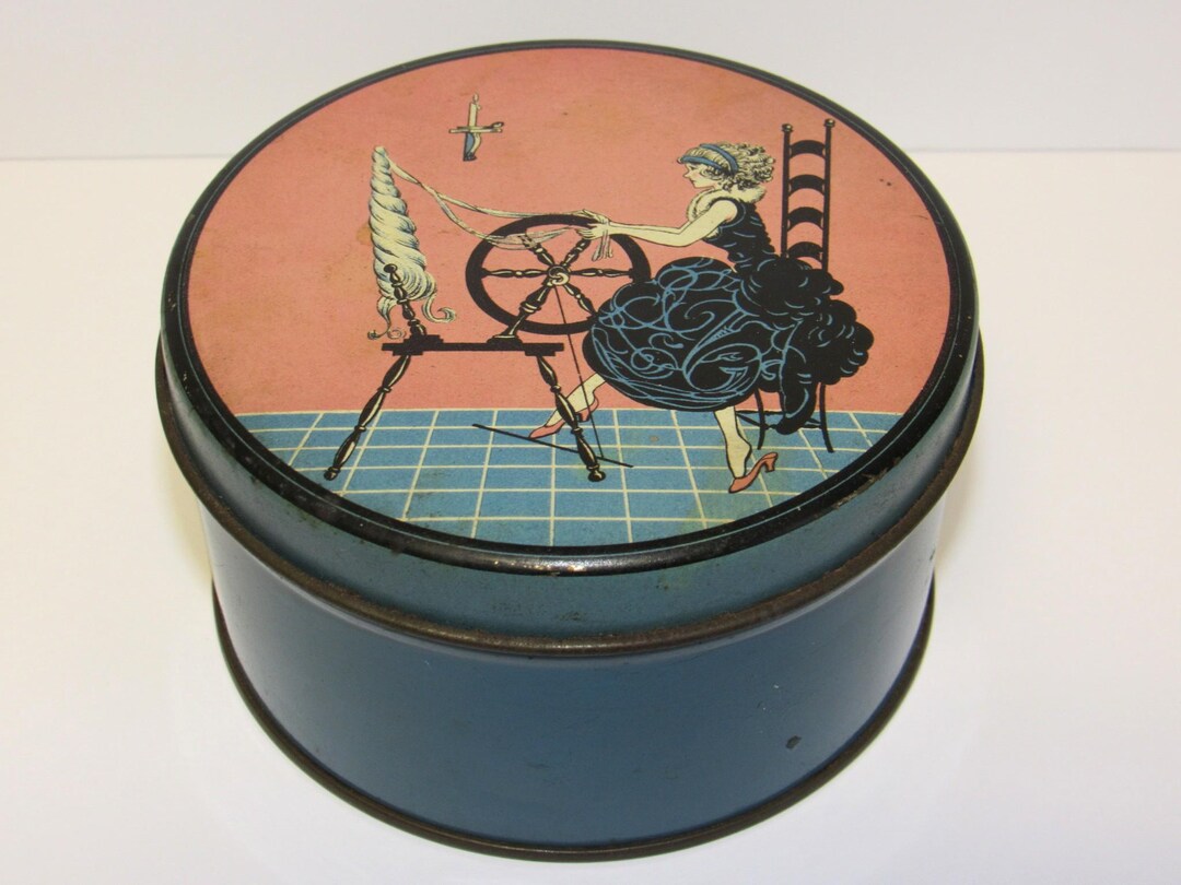 1930's Lady and Spinning Wheel Small Candy Tin - Etsy