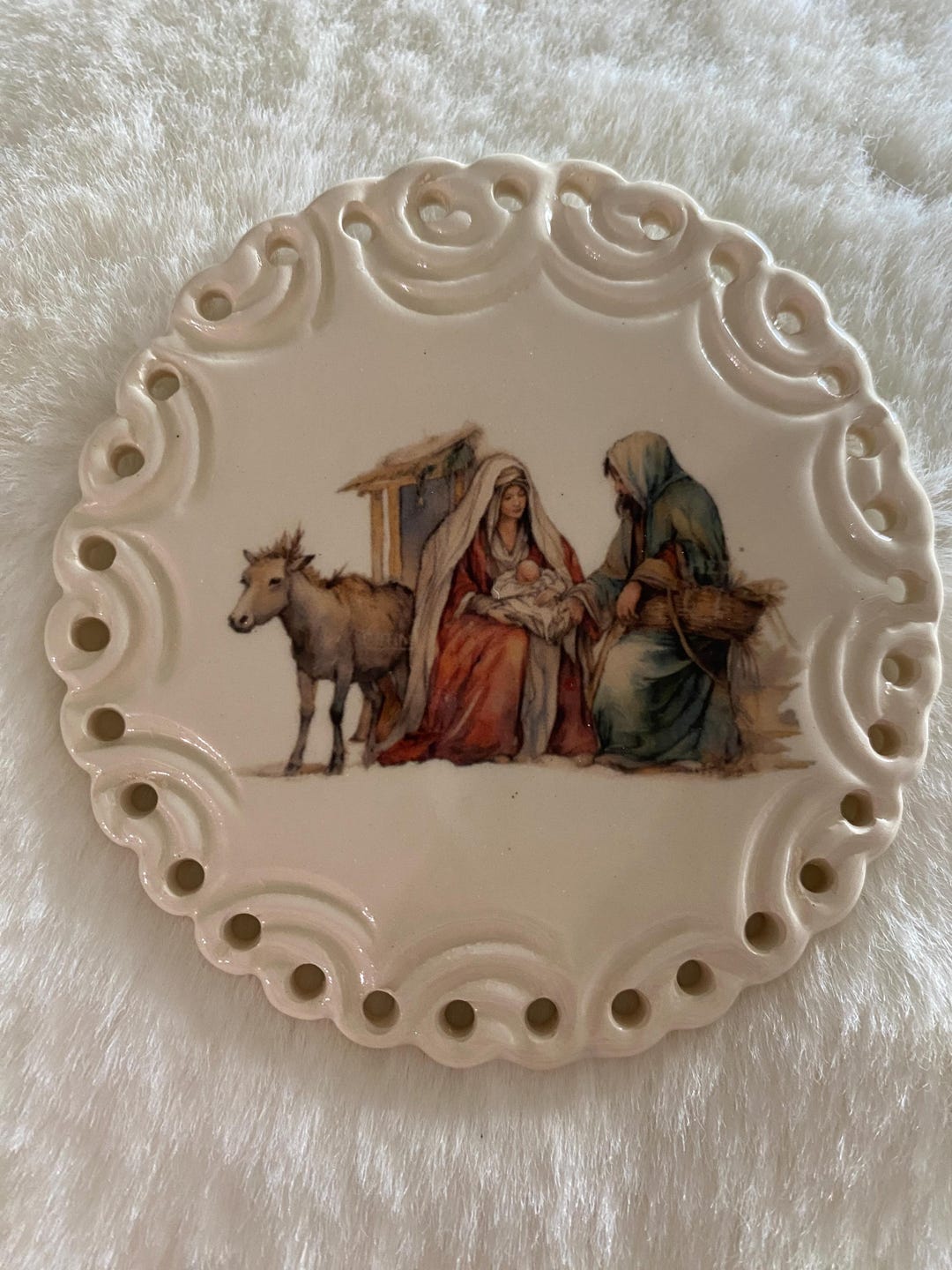 Joseph Mary Baby Jesus Christmas Pine Needle Base 3 1/4'' #44 - Etsy