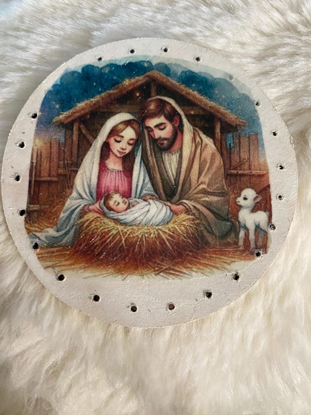 Mary Joseph Baby Jesus Wood Pine Needle Base 4'' #12 - Etsy