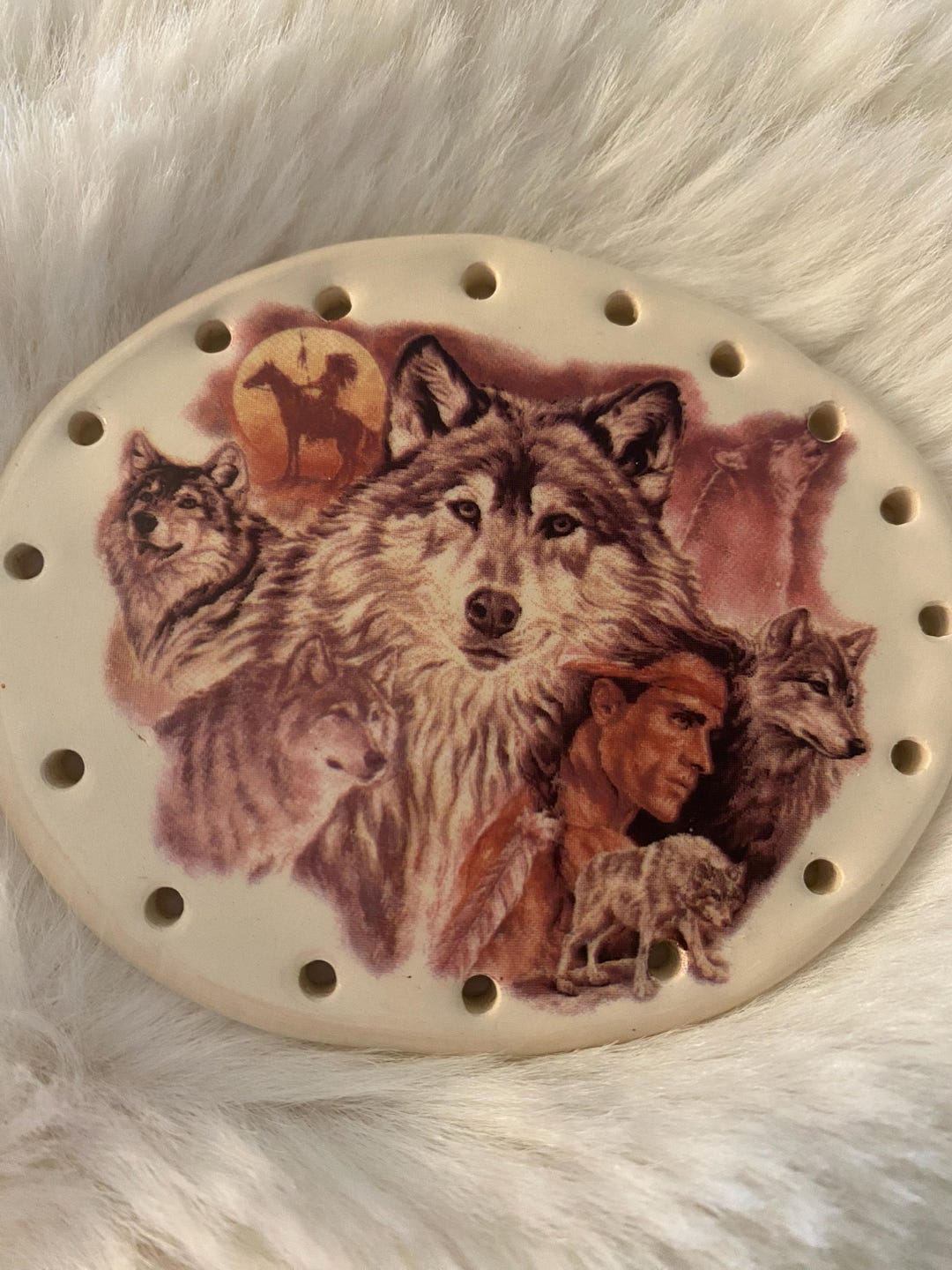 Native American Indian and Wolves Pine Needle Base 3.5'' X 3'' 54 - Etsy