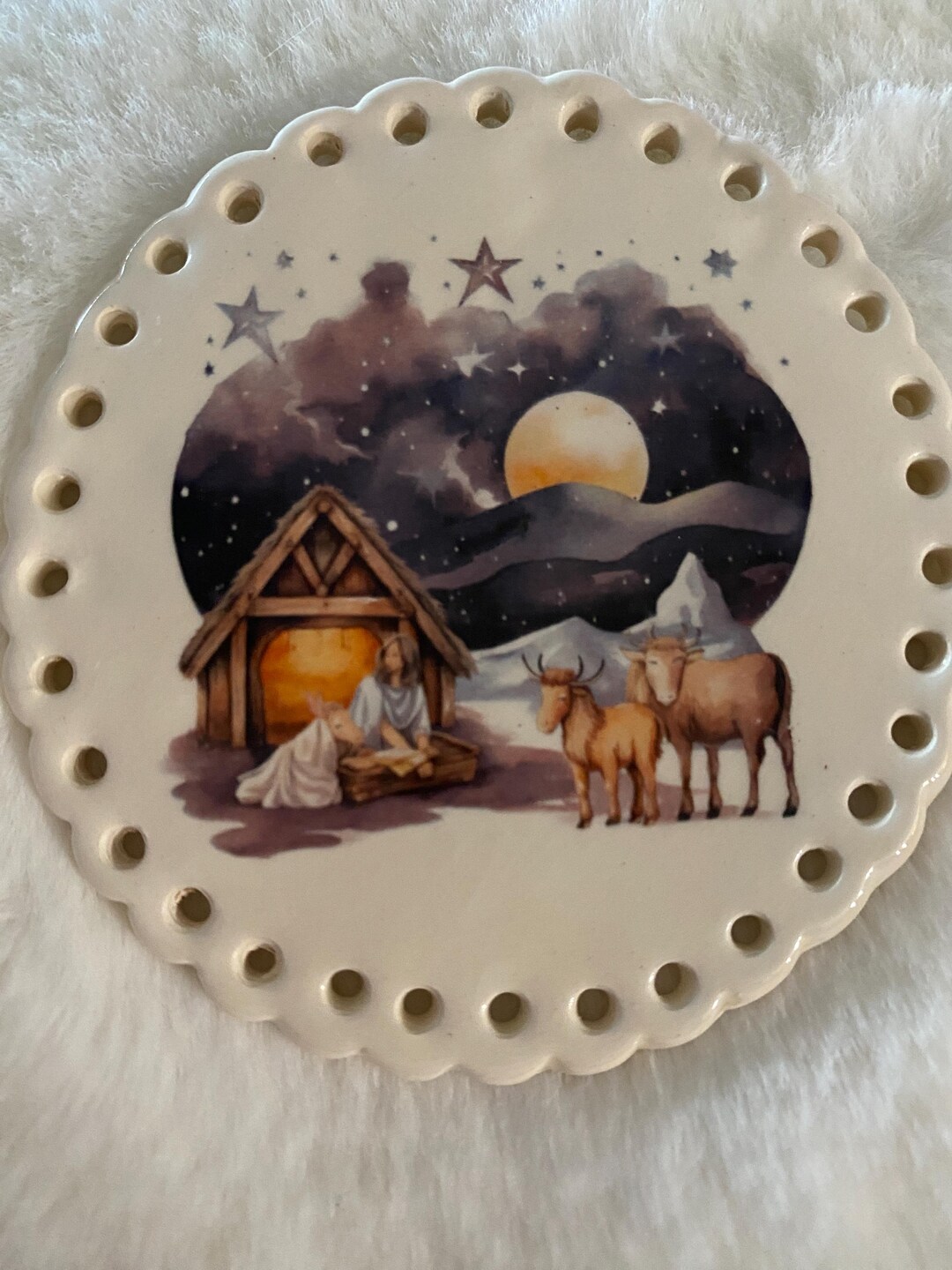 Joseph Mary Baby Jesus Christmas Pine Needle Base 3 1/4'' 41 - Etsy
