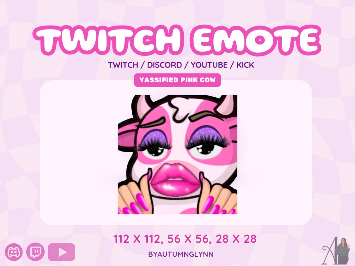 Yassified Pink Cow Twitch Emote: Funny Animated Streamer Emote (digital ...
