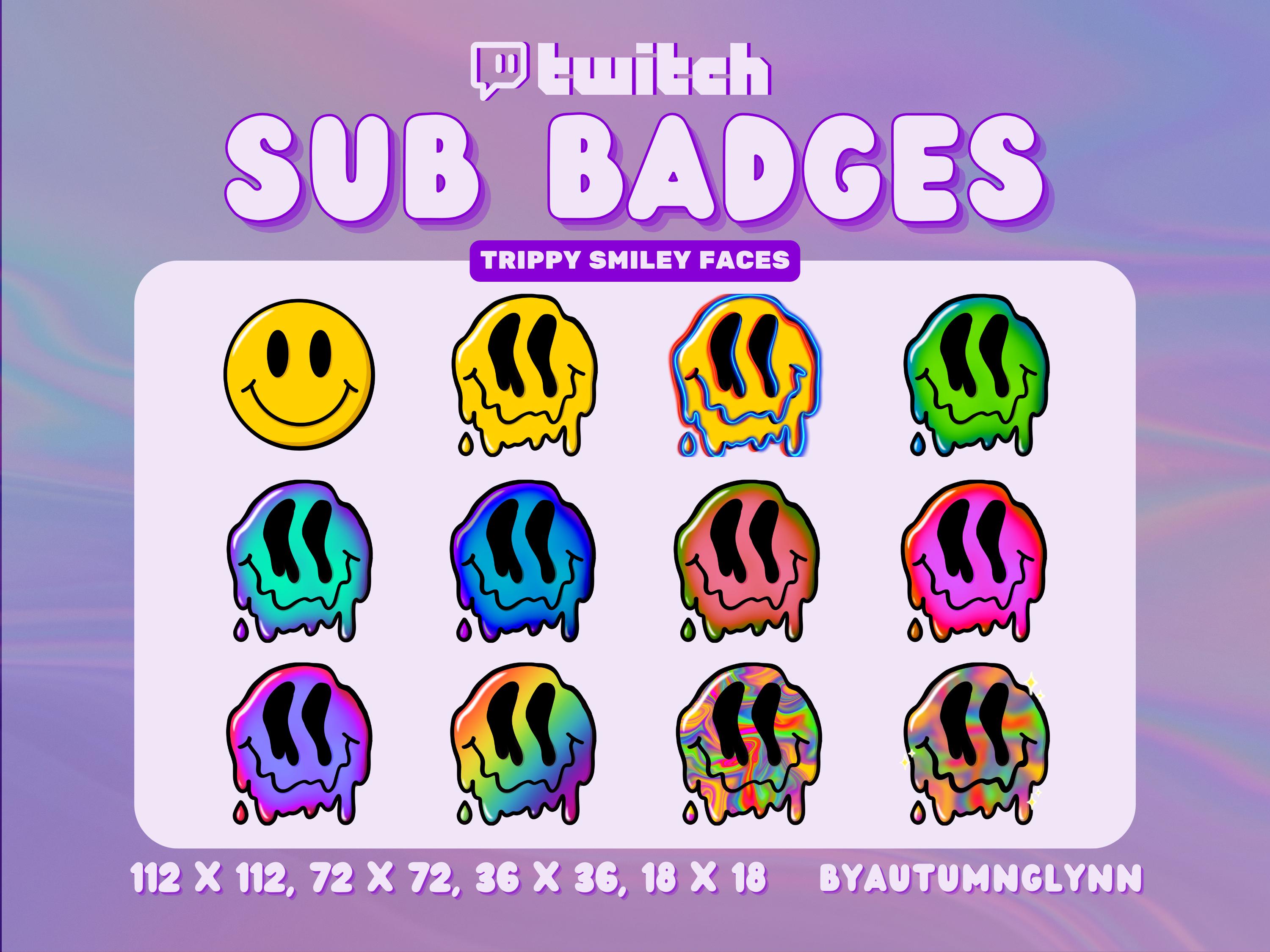 Trippy Smiley Face Twitch Sub Badges – Psychedelic Stream Badge Set ...