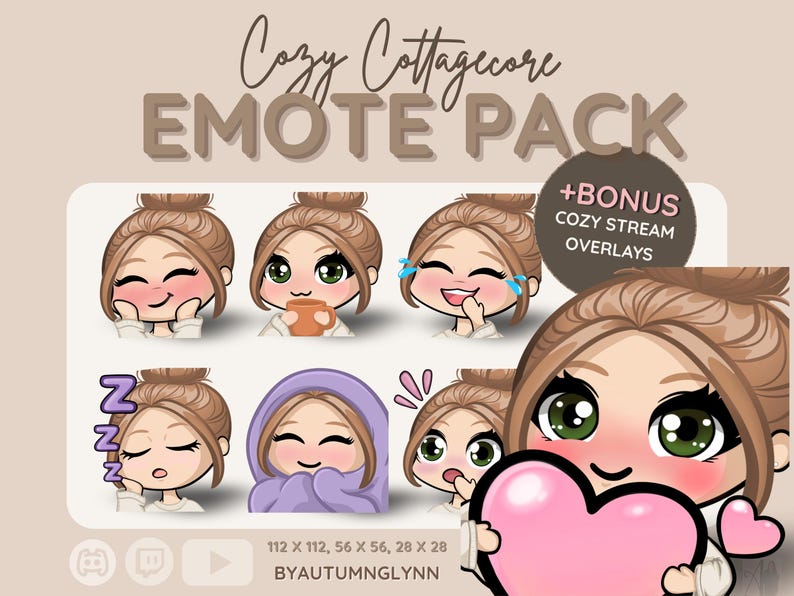Cozy Cottagecore Twitch Emote Pack – 7 Hand-drawn Emotes + Bonus ...